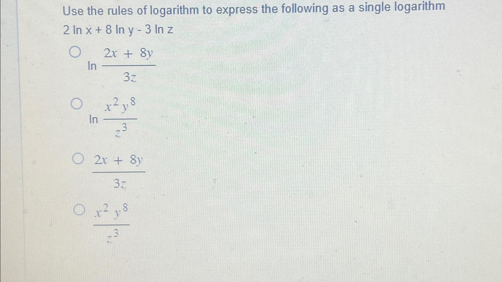 Solved Use the rules of logarithm to express the following | Chegg.com