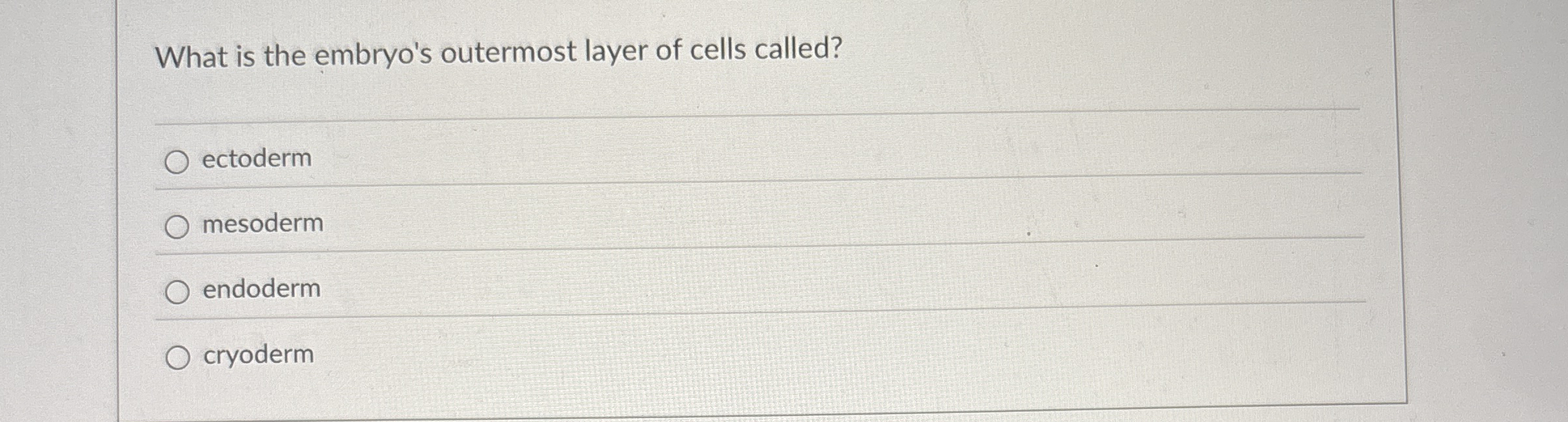 Solved What is the embryo's outermost layer of cells | Chegg.com