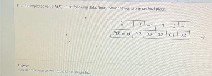 Solved Find the expected value E(X) of the following data. | Chegg.com