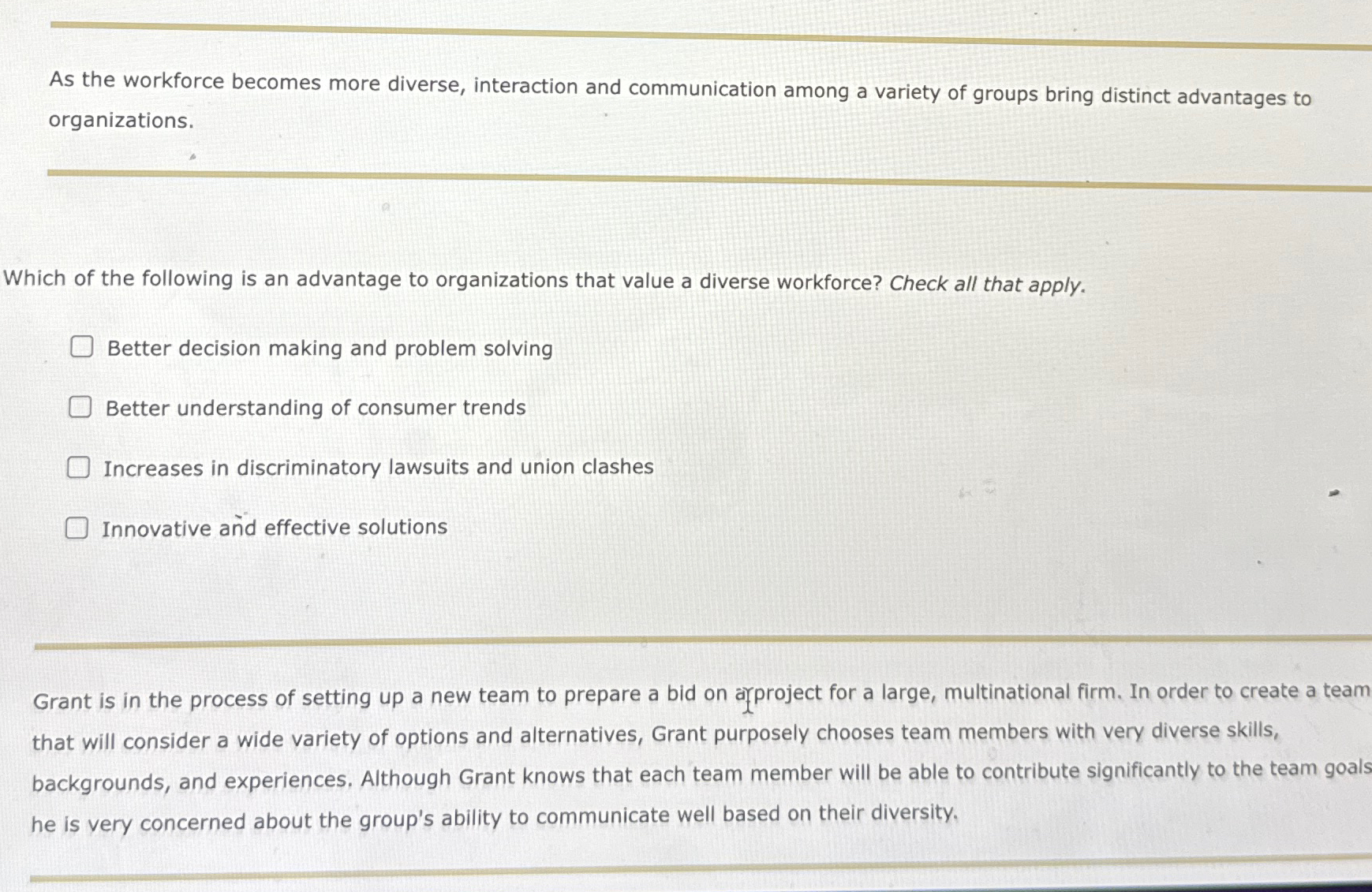 Solved As the workforce becomes more diverse, interaction | Chegg.com