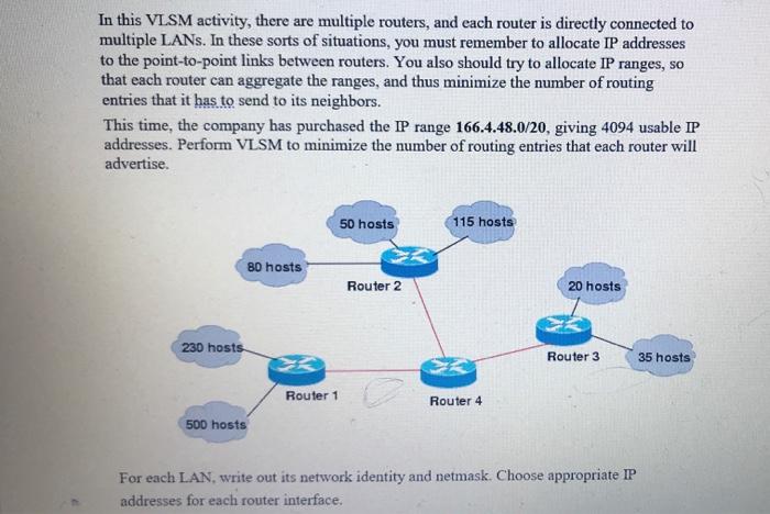 Solved In this VLSM activity, there are multiple routers, | Chegg.com