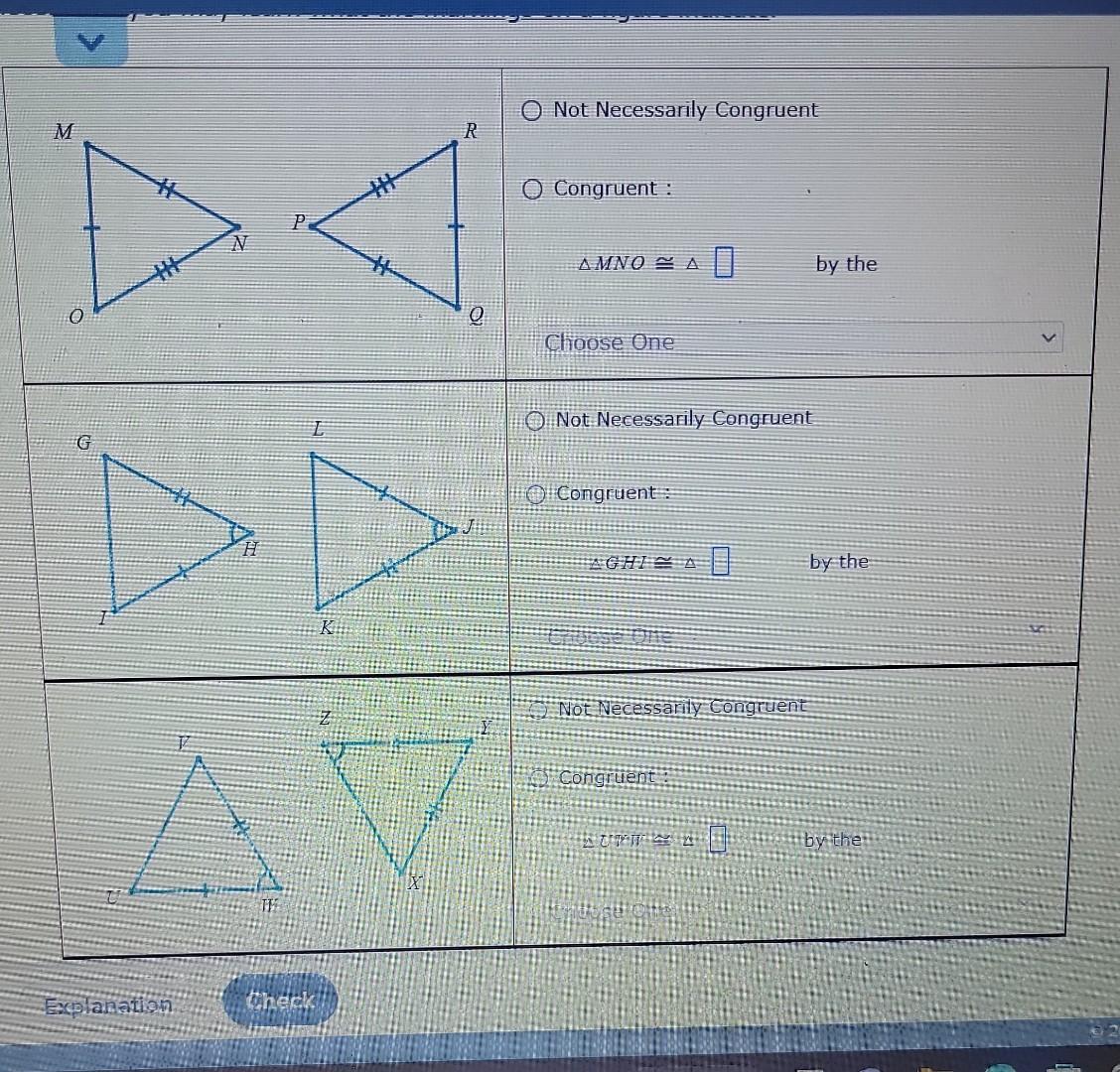 Solved Not Necessarily Congruent Congruent: MNO≅ Choose | Chegg.com