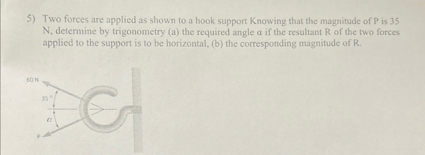 Solved Two forces are applied as shown to a hook support | Chegg.com