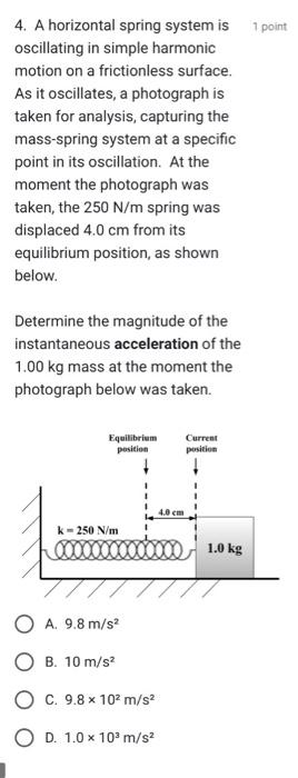 Solved 4. A horizontal spring system is 1 po oscillating in | Chegg.com