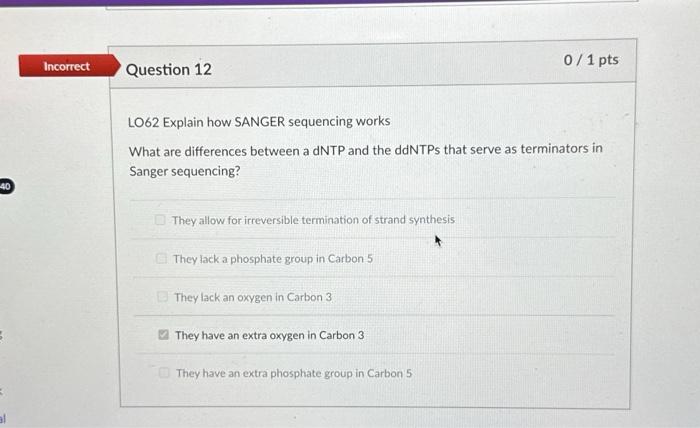 LO62 Explain how SANGER sequencing works What are | Chegg.com