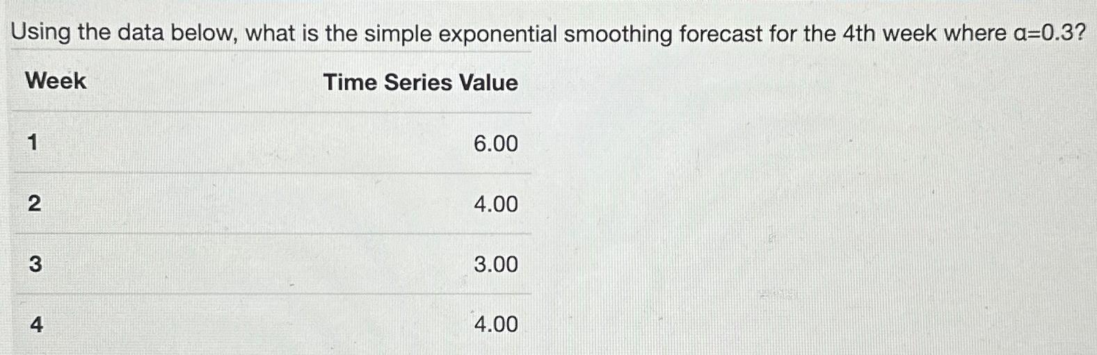Solved Using the data below, what is the simple exponential | Chegg.com