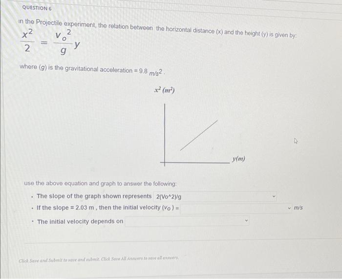 Solved QUESTION 6 in the Projectile experiment, the relation | Chegg.com