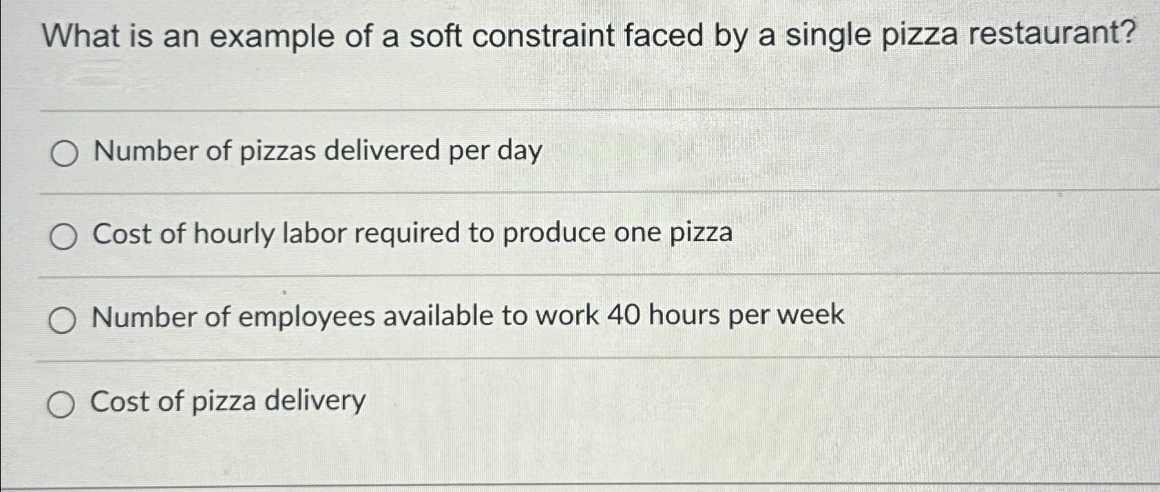 Solved What is an example of a soft constraint faced by a | Chegg.com