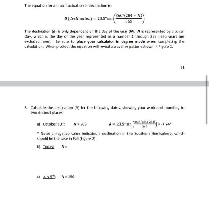 Solved The equation for annual fluctuation in declination | Chegg.com