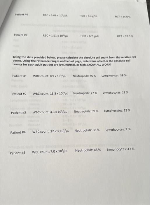 Solved HEMATOLOGY ASSIGNMENT NAME: DATE: Calculate the RBC | Chegg.com