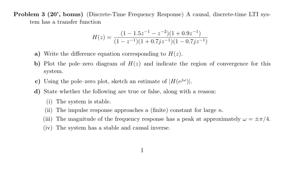 Solved Problem 3 (20', ﻿bonus) (Discrete-Time Frequency | Chegg.com