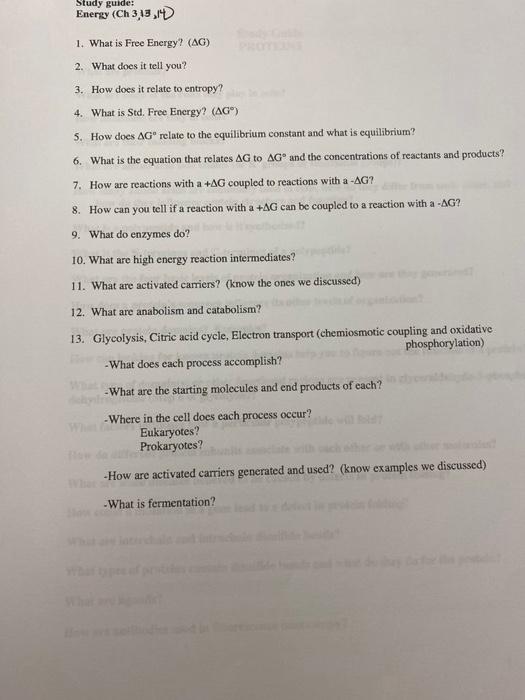 Solved 1. What is Free Energy? ( G) 2. What does it tell | Chegg.com