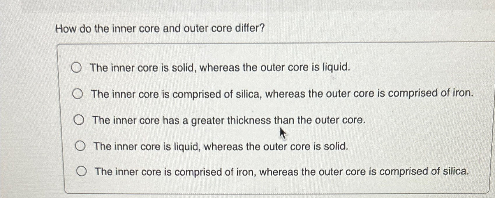 Solved How do the inner core and outer core differ?The inner | Chegg.com