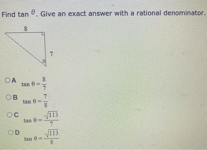 Solved Find tan 9. Give an exact answer with a rational | Chegg.com