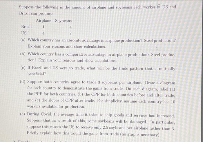Solved 1. Suppose the following is the amount of airplane | Chegg.com