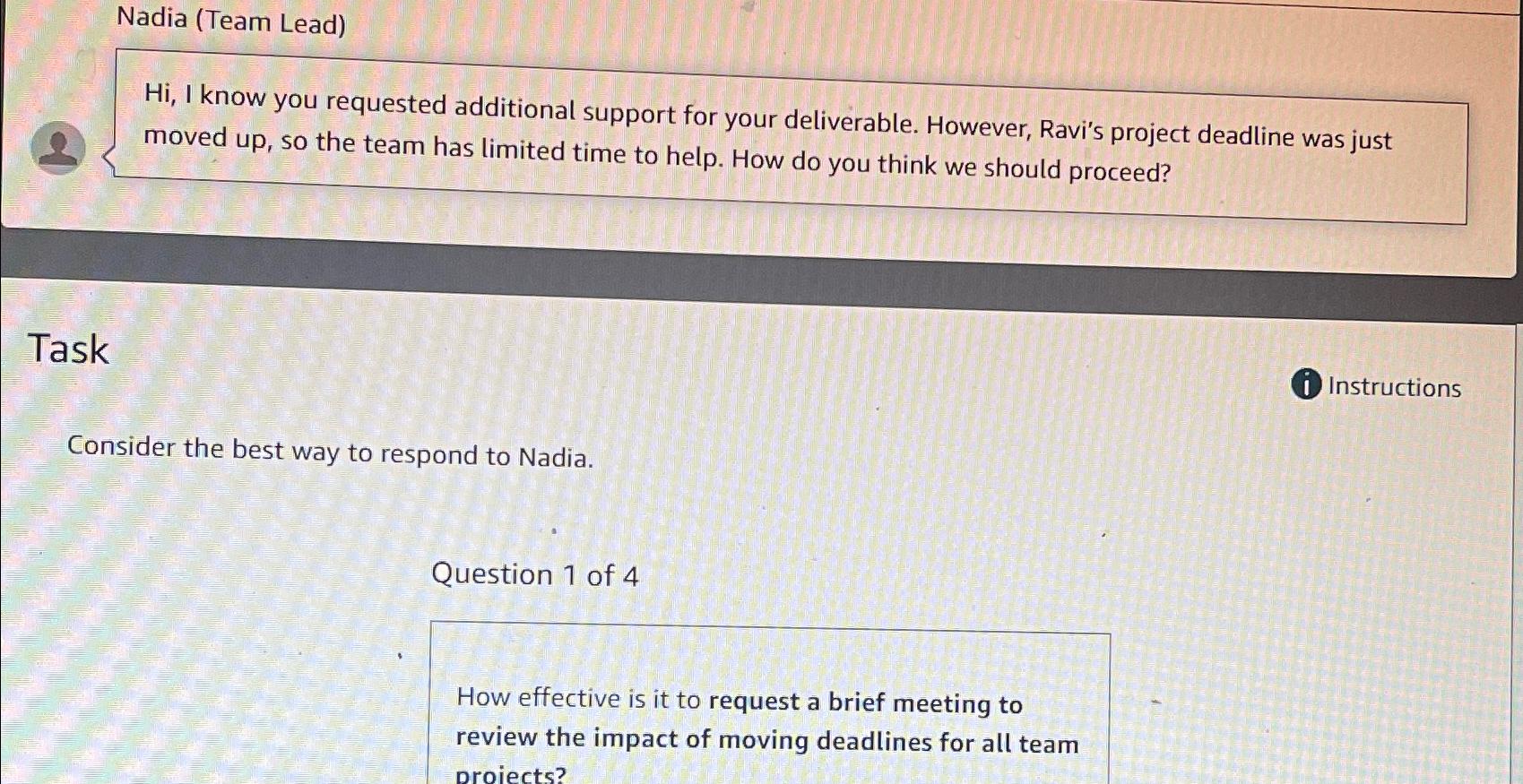 Solved Nadia (Team Lead)Hi, I know you requested additional | Chegg.com Solved Nadia (Team Lead)Hi, I know you requested additional | Chegg.com