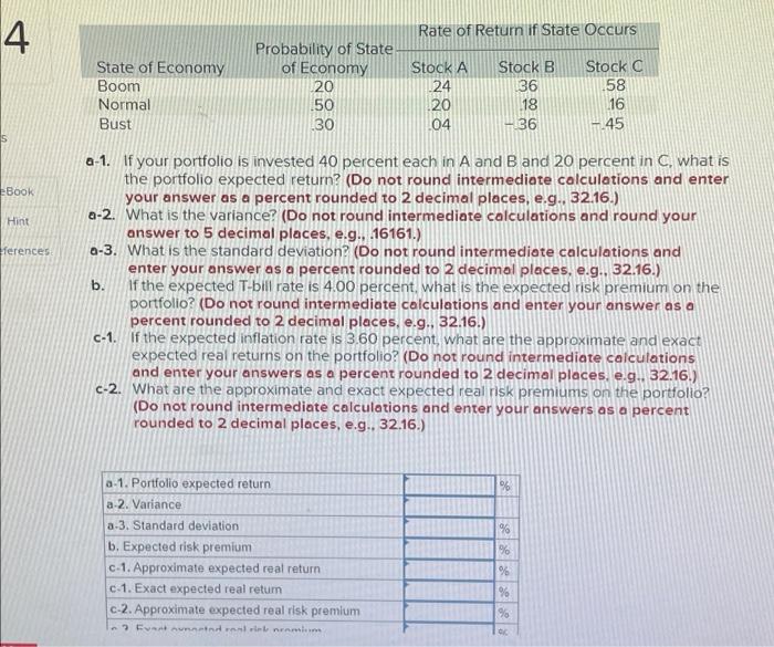 Solved 4 Rate of Return if State Occurs State of Economy | Chegg.com