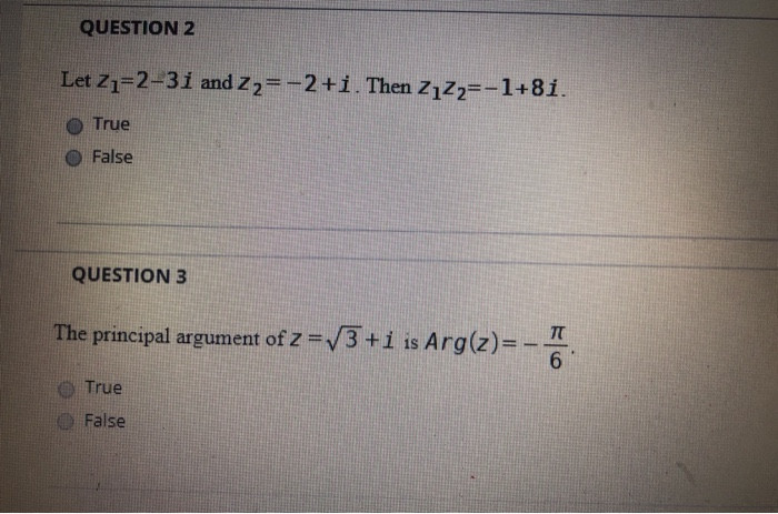 Solved QUESTION 2 Let Z1=2-3i and Z2=-2+i. Then Z122=-1+8i. | Chegg.com Solved QUESTION 2 Let Z1=2-3i and Z2=-2+i. Then Z122=-1+8i. | Chegg.com