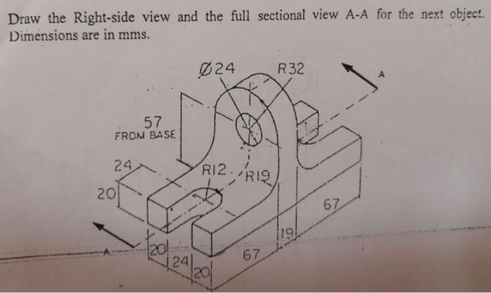 Solved Draw the Right-side view and the full sectional view | Chegg.com