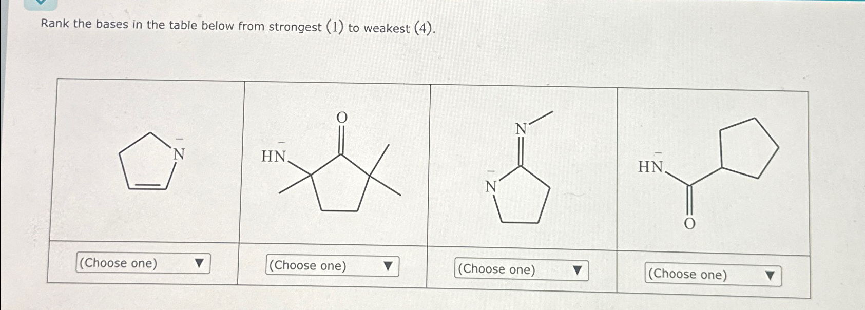 Solved Rank the bases in the table below from strongest (1) | Chegg.com