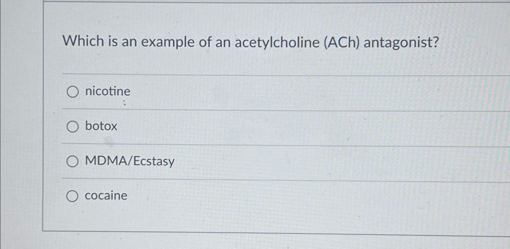 Solved Which is an example of an acetylcholine (ACh) | Chegg.com