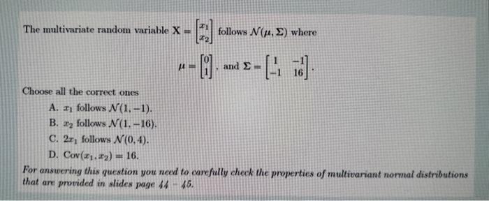 Solved The Multivariate Random Variable X X1x2 Follows 