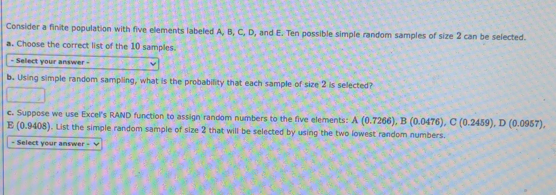 Solved Consider a finite population with five elements | Chegg.com