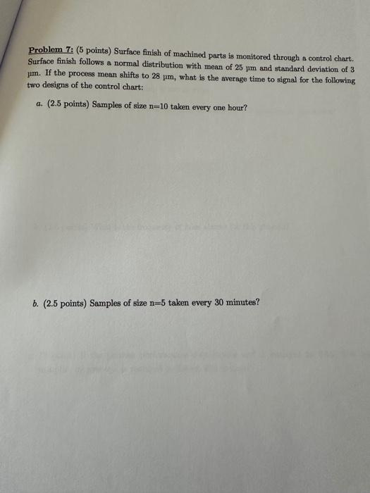 Solved Problem 7: (5 points) Surface finish of machined | Chegg.com