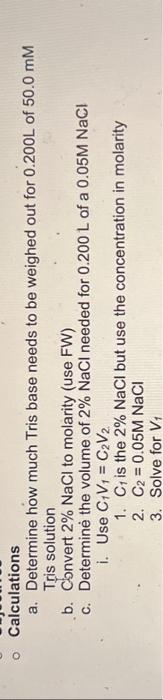 Solved Calculations a. Determine how much Tris base needs to | Chegg.com