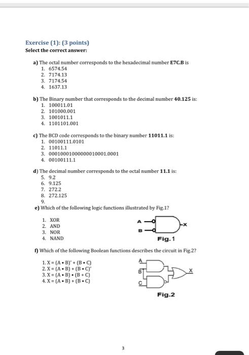 Solved Exercise (1): (3 points) Select the correct answer: | Chegg.com