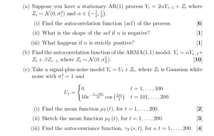 (a) Suppose you have a stationary AR(1) process Y; = | Chegg.com