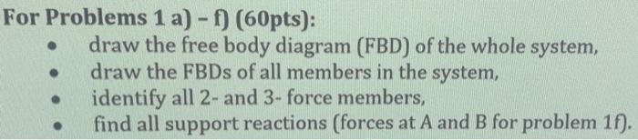Solved For Problems 1 a) - f) (60pts): draw the free body | Chegg.com