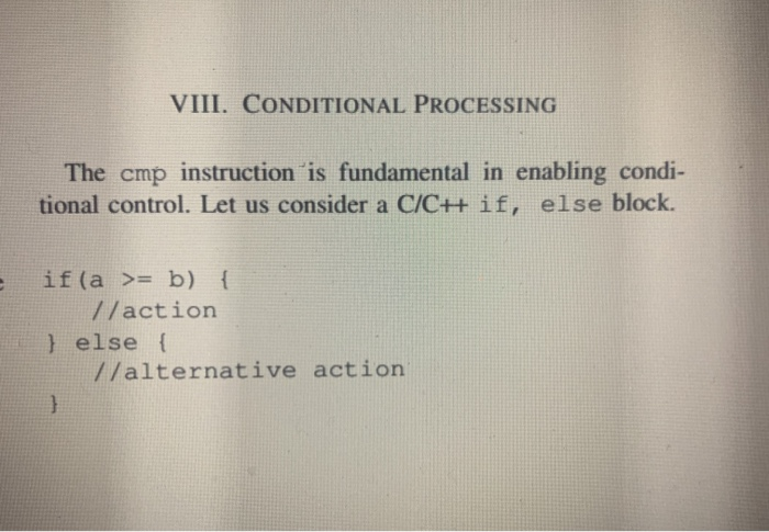 Solved VIII. CONDITIONAL PROCESSING The cmp instruction is | Chegg.com