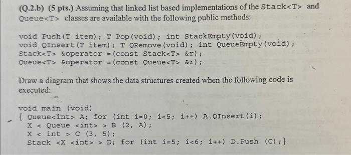 Solved (Q.2.b) (5 pts.) Assuming that linked list based | Chegg.com