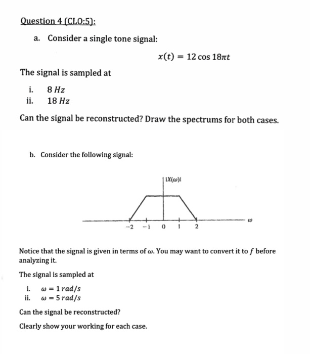 Solved Question 4 (CLO:5): a. Consider a single tone signal: | Chegg.com
