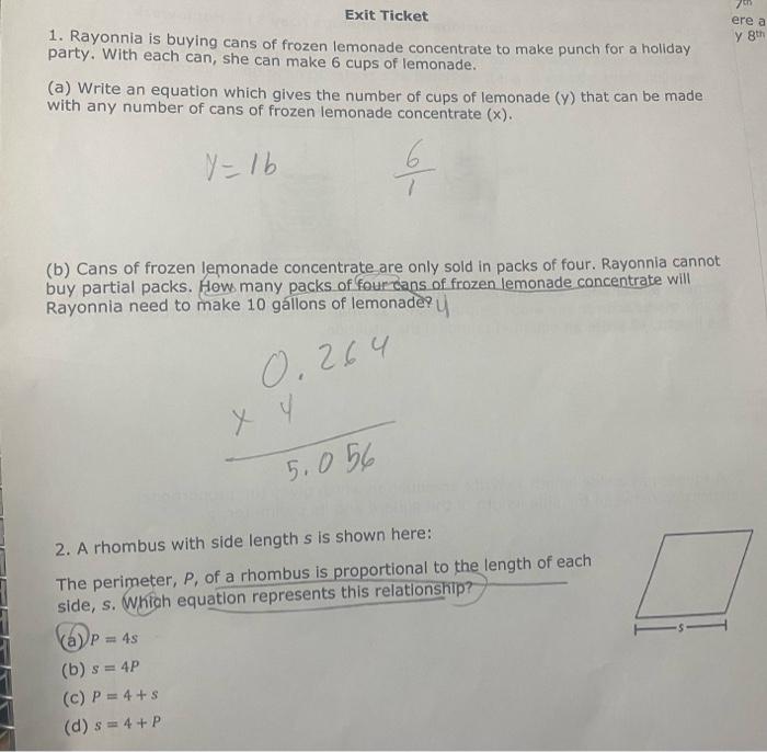 Solved 7 ere a y 8th Exit Ticket 1. Rayonnia is buying cans | Chegg.com