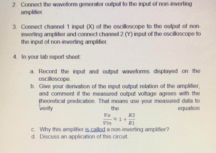 Solved Experiment 2. Non-inverting Amplifier In this | Chegg.com