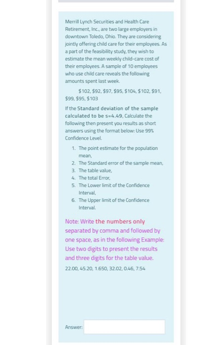 Solved Merrill Lynch Securities and Health Care Retirement, | Chegg.com