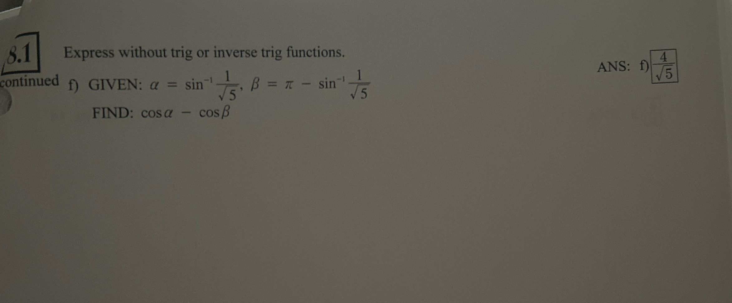 Solved Express without trig or inverse trig | Chegg.com