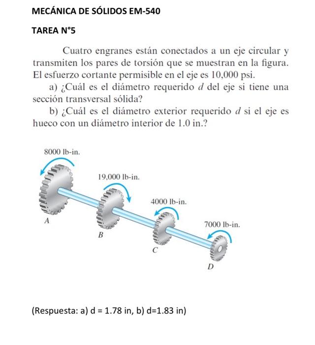 MECÁNICA DE SÓLIDOS EM-540 TAREA N ∘5 Cuatro engranes | Chegg.com