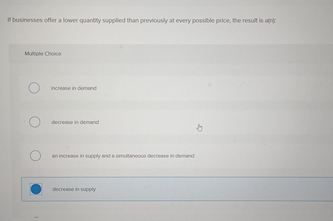 Solved If businesses offer a lower quantity supplied than | Chegg.com