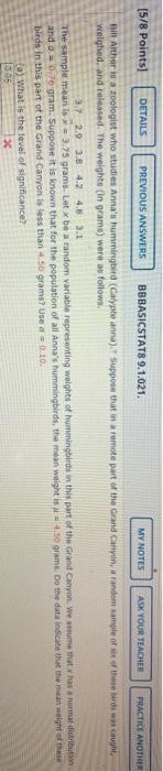 Solved (5/8 Points) DETAILS PREVIOUS ANSWERS BBBASICSTAT8 | Chegg.com