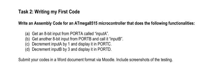 Solved Write an Assembly Code for an ATmega8515 | Chegg.com