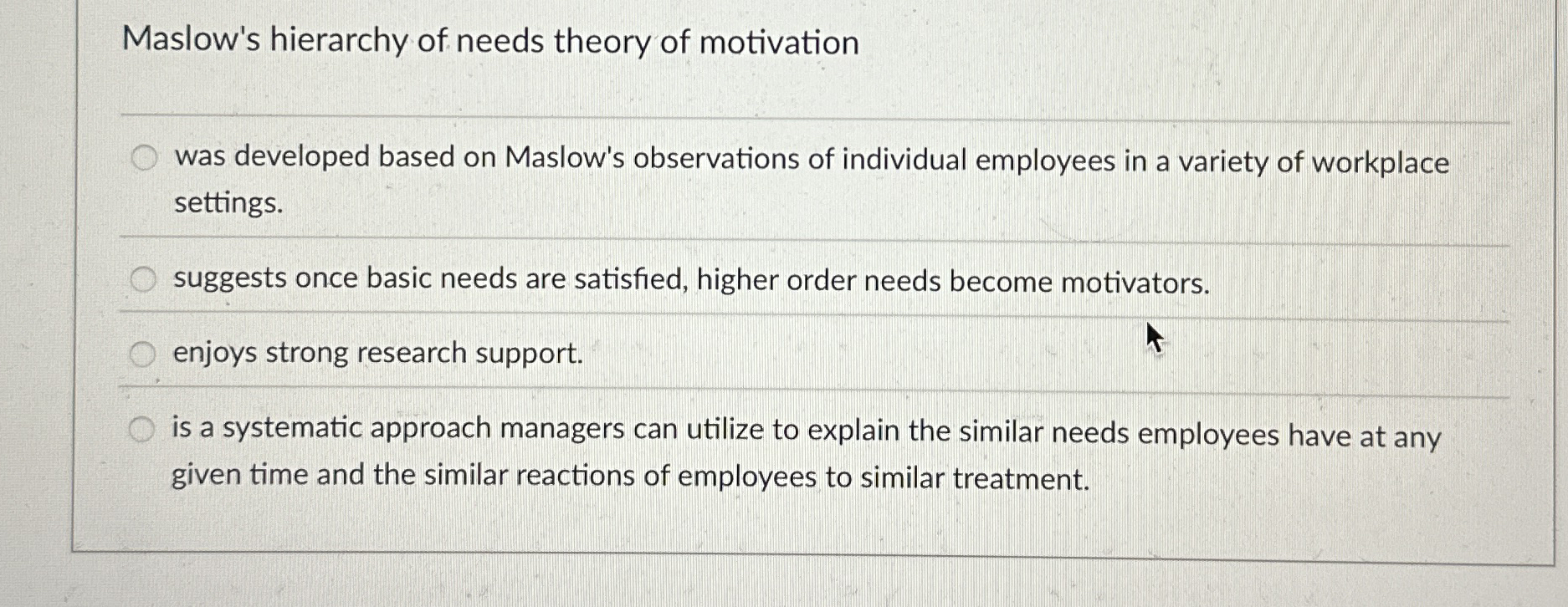 Solved Maslow's hierarchy of needs theory of motivationq,was | Chegg.com