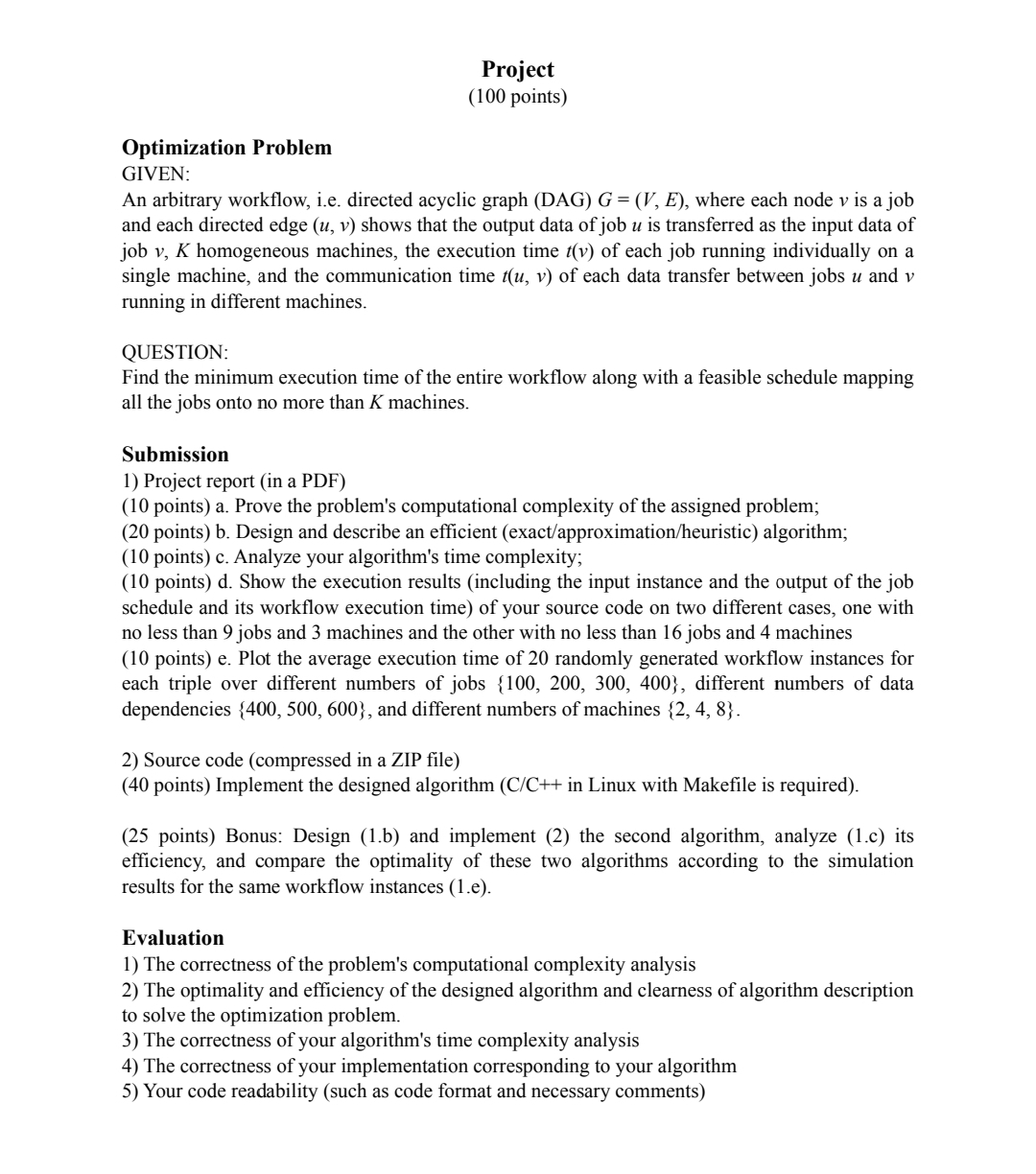 Solved Project(100 ﻿points)Optimization ProblemGIVEN:An | Chegg.com