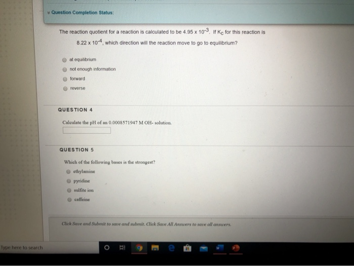 Solved Question Completion Status: The reaction quotient for | Chegg.com