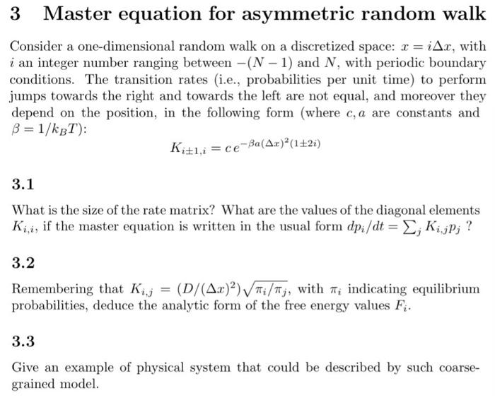 3 Master equation for asymmetric random walk Consider | Chegg.com