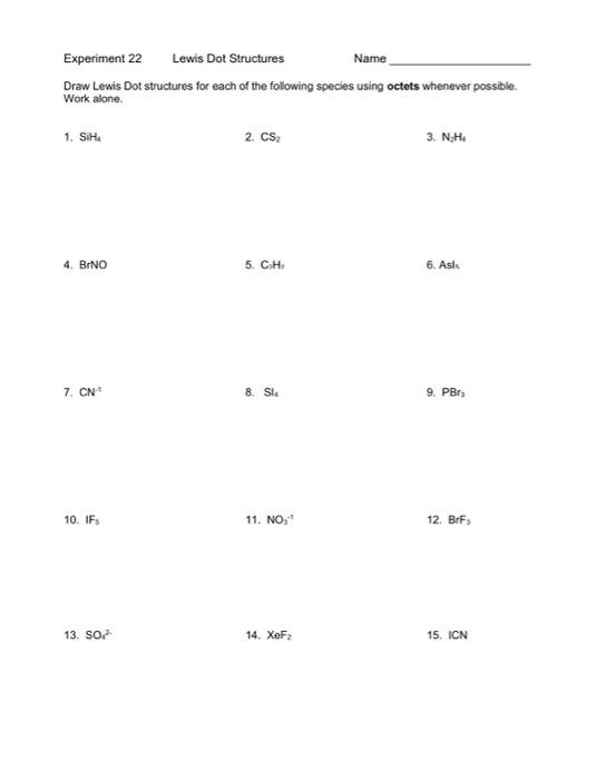 Solved Experiment 22 Lewis Dot Structures Name Draw Lewis | Chegg.com