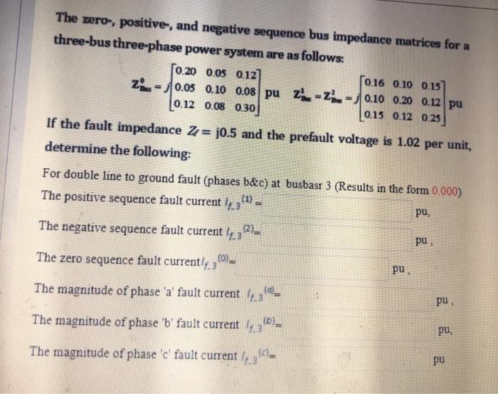 Solved The zero-, positive-, and negative sequence bus | Chegg.com