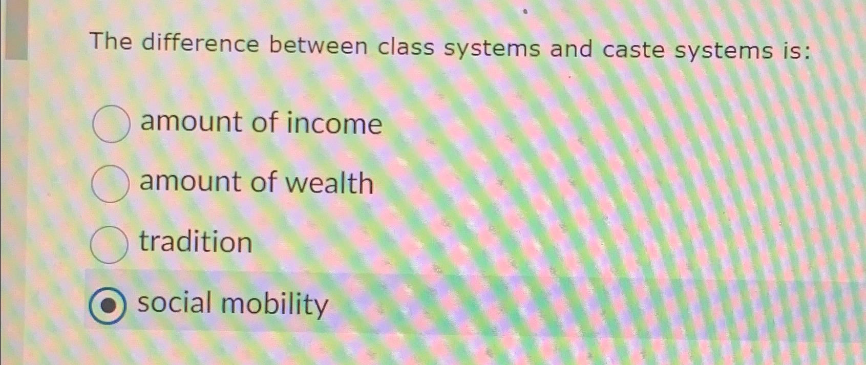 The difference between class systems and caste | Chegg.com